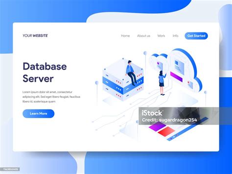 데이터베이스 서버 아이소메트릭 일러스트레이션 개념의 방문 페이지 템플릿입니다 웹 사이트 및 모바일 웹 사이트에 대한 웹 페이지