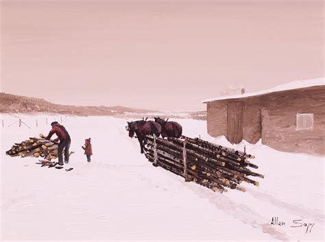Allen Sapp Watching Father Stack Wood Hodgins Art Auction
