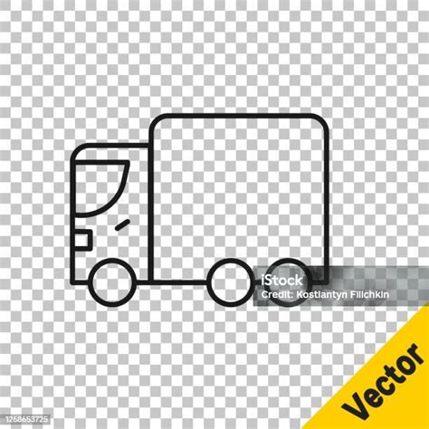 투명 한 배경에 격리 된 검은 라인 배달화물 트럭 차량 아이콘 벡터 개념에 대한 스톡 벡터 아트 및 기타 이미지 개념 검은색 교통수단 Istock