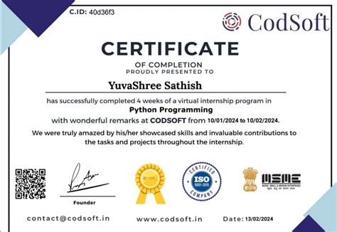 Yuvashree Sathish On Linkedin Pythoninternship Codsoft