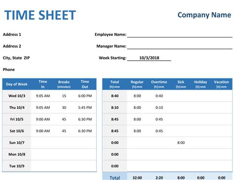 Employee Hours Tracking Spreadsheet — Db