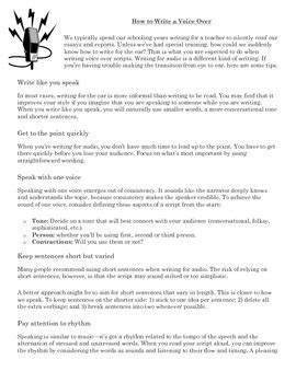 Voiceover Writing How To Guide By WriteNowResources TpT