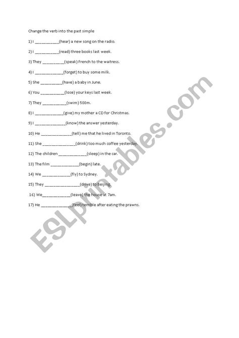 Irregular Verbs Esl Worksheet By Selmap6