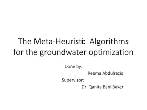 PDF Meta Heuristic Algorithms For The Groundwater Optimization