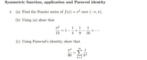 solved symmetric function application and parseval identity