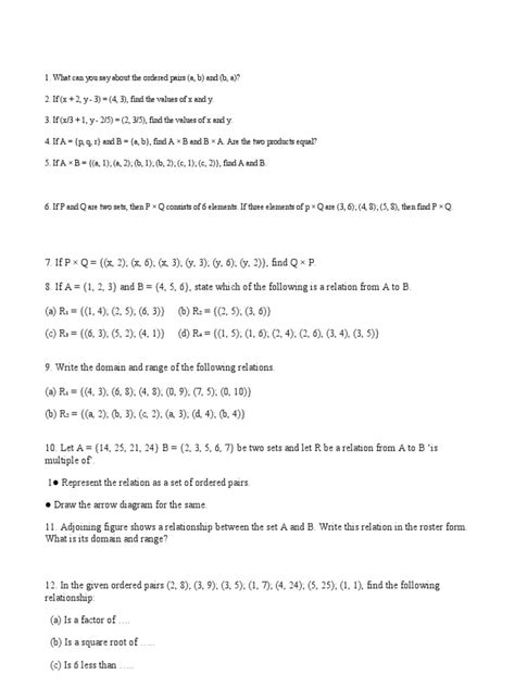 Worksheet On Math Relation Pdf Mathematics