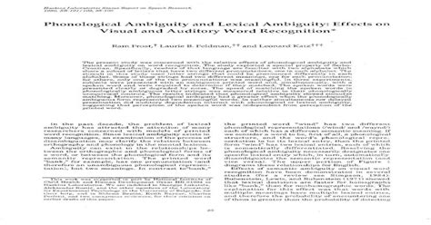 Pdf Phonological Ambiguityand Lexical Ambiguity Effects On