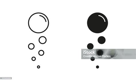 폼 에어 옥시젠 라인 실루엣 블랙 아이콘 세트 구체 거품 비누 샴페인 방울 픽토그램 수중 공 깨끗한 물 소다 기호 컬렉션 격리된 벡터 그림 검은색에 대한 스톡 벡터 아트 및