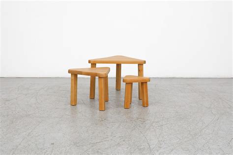 Set Of 3 Brutalist Triangle Nesting Tables In Blonde Oak At 1stdibs