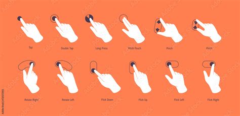 Hand Touchscreen Gestures Set Tutor Of Using Touchpad By Fingers