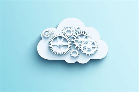 Cloud Computing Concept With Gears Representing Technology And Innovation On A Light Blue