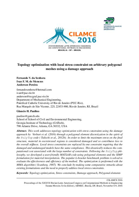 Pdf Topology Optimization With Local Stress Constraint On Arbitrary