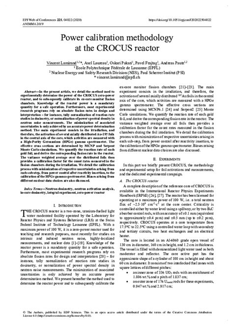 Pdf Power Calibration Methodology At The Crocus Reactor