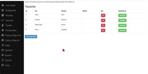 Dr Nuray Mercan Linkedin‘de Mvc5 Entity Framework Kütüphane Yönetim Projesinde Yazarlar