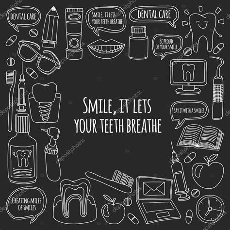 Odontología Vector Doodle Conjunto De Iconos Cuidado Dental Infantil