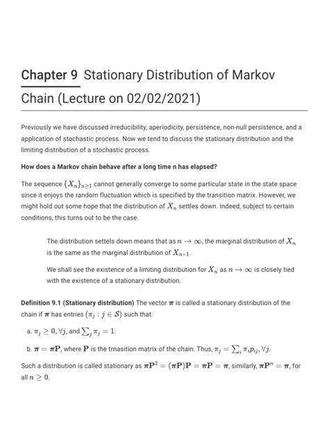 Chapter 9 Stationary Distribution Of Markov Chain Lecture On 02 02