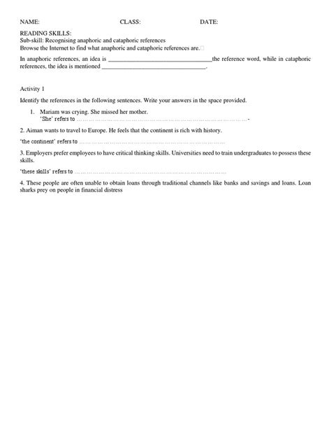 Anaphoric And Cataphoric Exercise Pdf