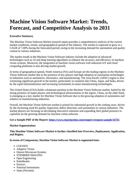 Reportprime Machine Vision Software Market Trends Forecast And