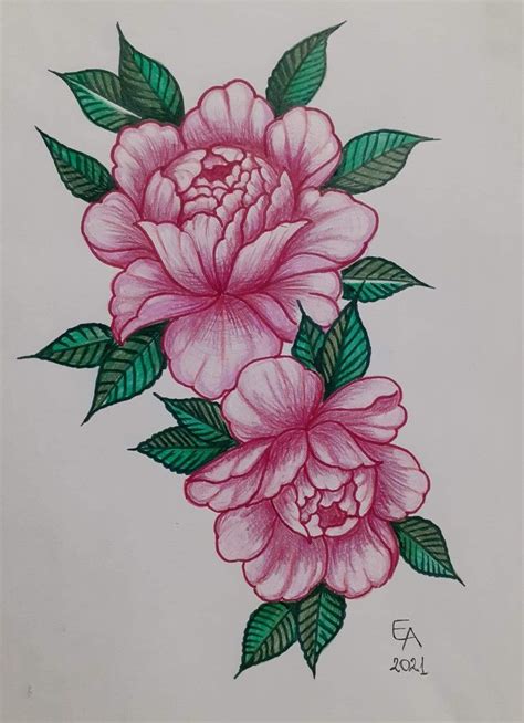 Pink Peony Tattoo Design