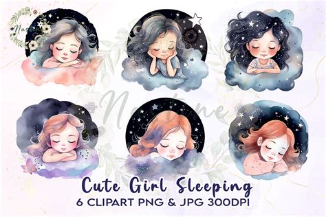 Cute Girl Sleeping Watercolor Clipart Graphic By Nastine · Creative Fabrica