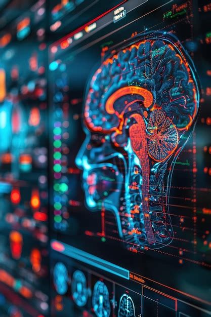 Closeup Of A Digital Brain Scan Interface Displaying Futuristic Medical