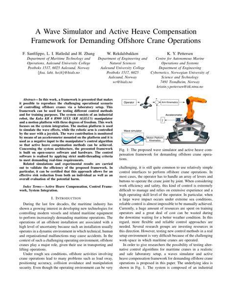 Pdf A Wave Simulator And Active Heave Compensation Framework For Demanding Offshore Crane