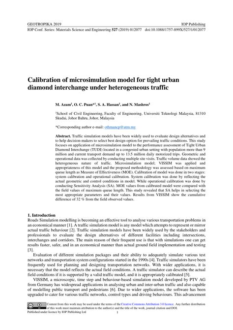 Pdf Calibration Of Microsimulation Model For Tight Urban Diamond