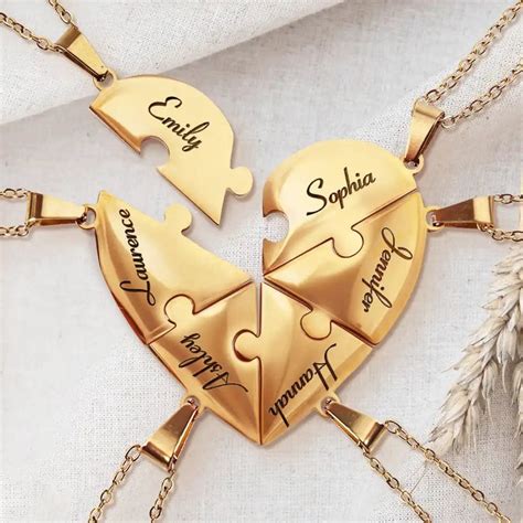 Bestie Sister Forever Friendship Jewelry Personalized Heart Puzzle N