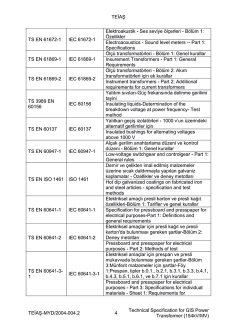 TeİaŞ Myd 2004 004 2 Technical Specification For Gis Power Transformer 154 Kv Mv Pdf Pdf