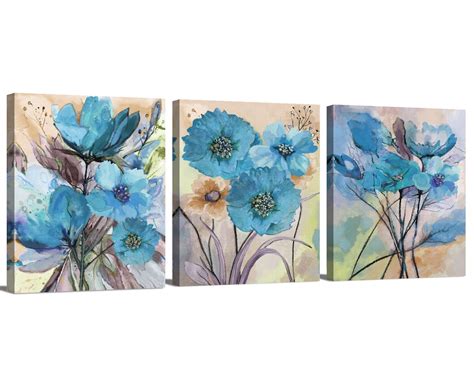 Beautiful Set Of 3 Blue Flowers Watercolor Floral And Botanical Nature