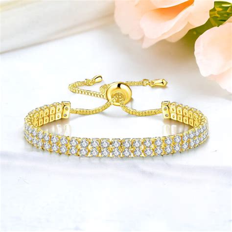 Buy Gold Plated Dual Strand Round Cut Cubic Zirconia White Matrix