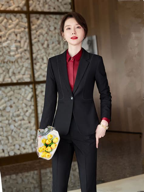 Badu Bg Работни панталони Ol Комплект от 2 части за жени Униформа за бизнес интервю Тънък