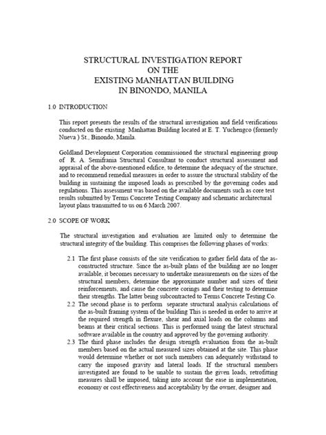 Sample Structural Investigation Report Pdf Structural Load Concrete