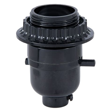 Bandp Lamp® Push Thru Style Black Plastic Phenolic Socket With Medium Base And Threaded Shell With