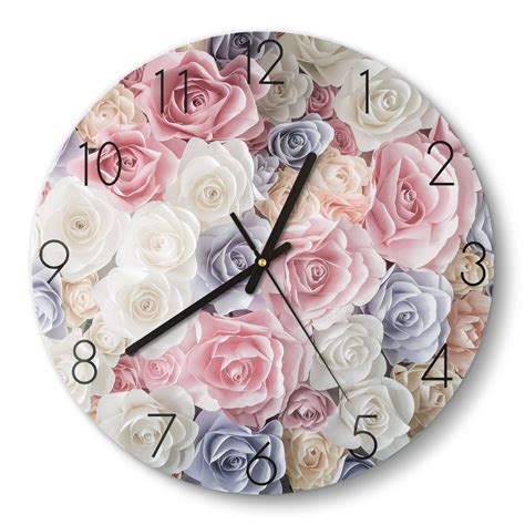 Elegant Pastel Roses Glass Wall Clock Over 4000 Designs
