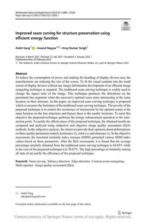 Improved Seam Carving For Structure Preservation Using Efficient Energy Function Request Pdf