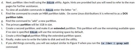 solved d next partition dev md0 using the fdisk utility
