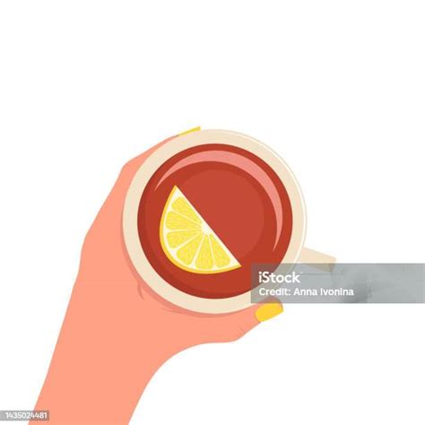 레몬과 함께 강한 향기로운 차 한 잔을 든 여성의 손의 그림 좋은 영양과 건강한 생활 방식의 개념 벡터 건강한 생활방식에 대한 스톡 벡터 아트 및 기타 이미지 Istock