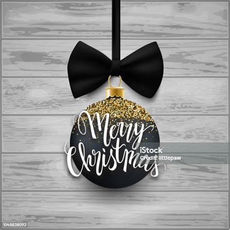 메리 크리스마스 붓글씨 텍스트 및 벡터 일러스트 레이 션 엽서 카드 나비와 현실적인 반짝이 볼 12월에 대한 스톡 벡터 아트 및