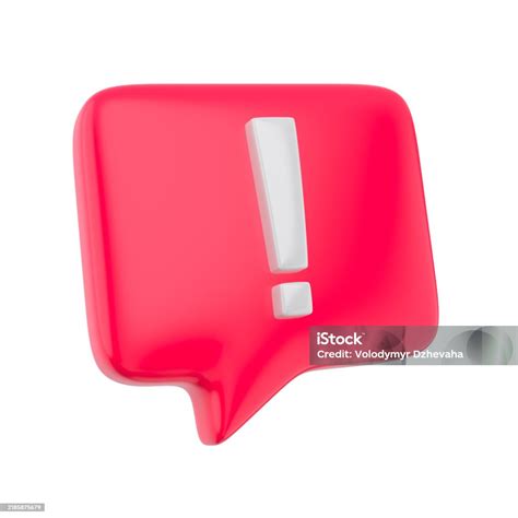 빨간색과 흰색 말풍선 느낌표 아이콘 기호 또는 주의 표시 경고 오류 메시지 또는 문제입니다 의사소통 유형 대화의 개념 3d 렌더링 3차원 형태에 대한 스톡 사진 및 기타