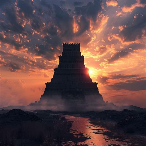 Mysterious Ancient Structure At Sunset Premium Ai Generated Image