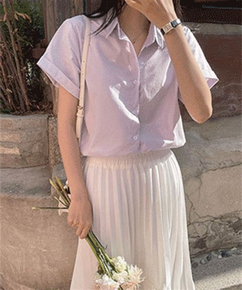 ⭐여름필수5색 핏예쁜 파스텔 코튼 셔츠 기본 심플 면 루즈핏 반팔 카라 보라색 화이트 베이지 연보라 하늘색 캐쥬얼 남방