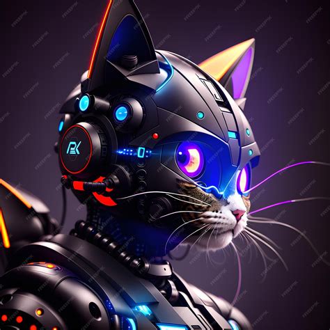 미래 로봇 고양이 예술적 추상 사이버 펑크 사이버 고양이 인공 지능 생성 프리미엄 Ai 생성 이미지