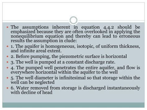Unsteady Radial Flow In A Confined Aquifer Nonequilibrium Well Pumping Equation Pptx Geology