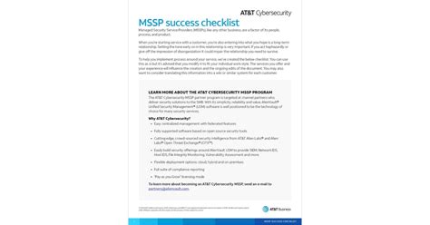 Managed Security Service Provider Mssp Success Checklist Free White Paper