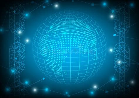 Blockchain Technology Concept World Blue Background Vector Stock Vector Illustration Of