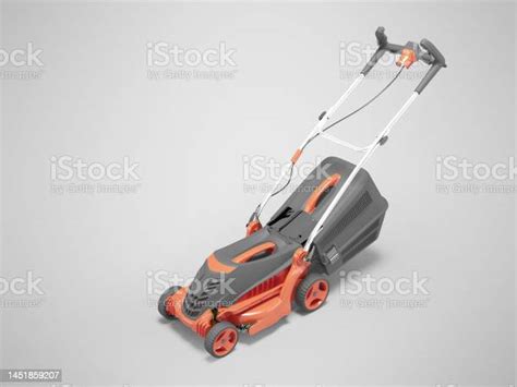 그림자가 있는 회색 배경에 잔디 포수가 있는 빨간색 전문 전기 잔디 깎는 기계의 3d 그림 0명에 대한 스톡 사진 및 기타 이미지 0명 골프 골프장 Istock