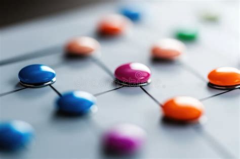 Colorful Abstract Network With Connected Multicolored Nodes On A Gray Surface Stock Illustration