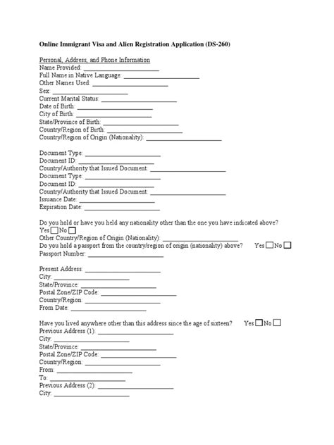 Online Immigrant Visa And Alien Registration Application Ds 260 Pdf Social Security Number