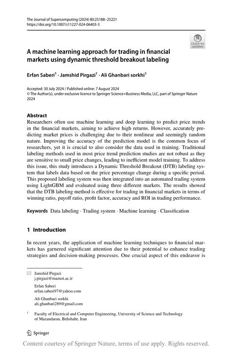 A Machine Learning Approach For Trading In Financial Markets Using